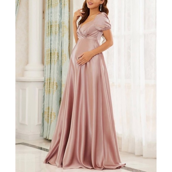 Mile High Clozet | Dresses | Adeline Maternity Ruched Surplice Neck Maxi Satin Dress | Poshmark